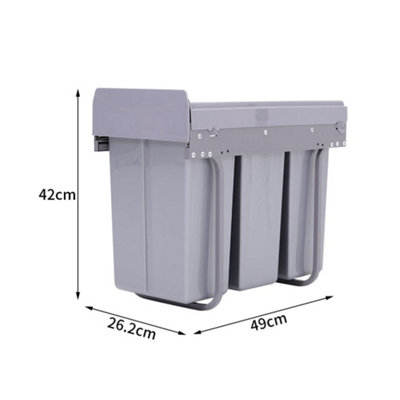 Grey 3 x 10L Rectangular Integrated Kitchen Pull Out Bin Waste and ...
