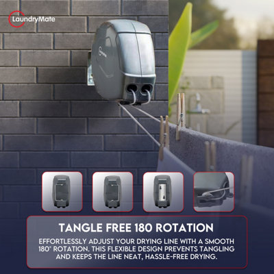 Grey 30m Retractable Clothes Reel Double Washing Line Wall Mounted Outdoor