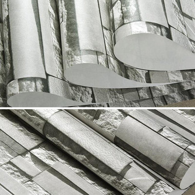 Grey 3D Stone Effect Wallpaper DIY Fabric Wallcovering for Home Bedroom ...