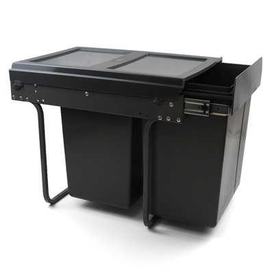 Grey 400mm Cabinet Bin Integrated Base Mounted 40L Soft Close Dark 2 x 20L