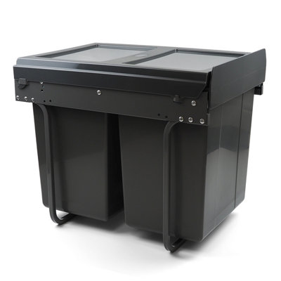 Grey 400mm Cabinet Bin Integrated Base Mounted 40L Soft Close Dark 2 x 20L