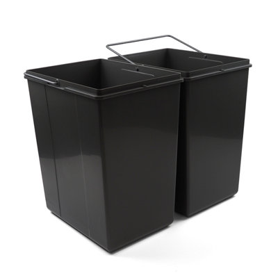 Grey 400mm Cabinet Bin Integrated Base Mounted 40L Soft Close Dark 2 x 20L