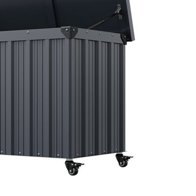 Grey 550L Outdoor Large Lockable Metal Storage Box with Wheels