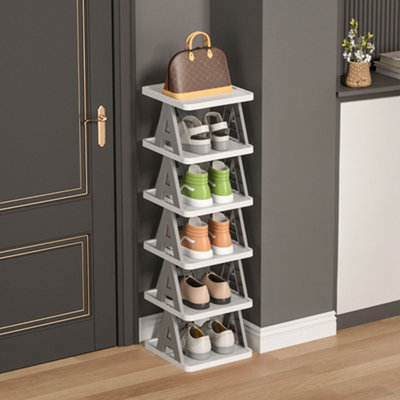 Grey 6-Tier Foldable Plastic Shoe Rack