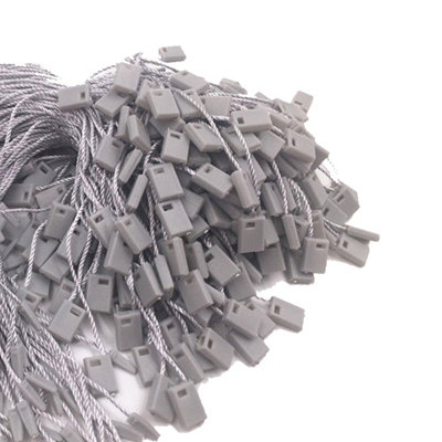 GREY 7 INCH NYLON STRING HANG TAG WITH SNAP LOCK PIN, 100PCS