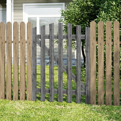 Grey 90x120cm Outdoor Wooden Garden Gate Spruce Wood Fence Door with ...