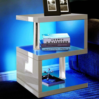 Grey Abstract High Gloss LED Side Table