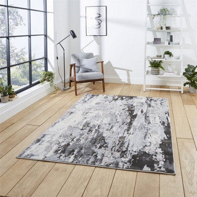 Grey Abstract Modern Easy To Clean Abstract Rug For Dining Room-120cm X ...
