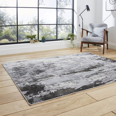 Grey Abstract Modern Easy To Clean Abstract Rug For Dining Room-160cm X ...
