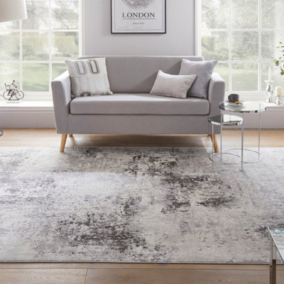 Grey Abstract Modern Easy to Clean Abstract Rug For Dining Room Bedroom ...