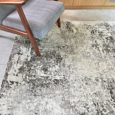 Grey Abstract Modern Easy to Clean Abstract Rug For Dining Room Bedroom ...