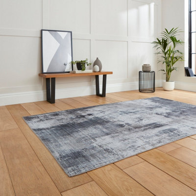 Grey Abstract Modern Rug Easy to clean Living Room and Bedroom-120cm X ...