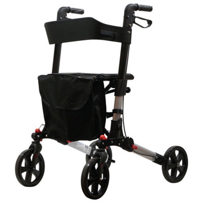 Grey Aluminium 4 Wheel Rollator Walking Aid - Flat Folding - 136kg ...