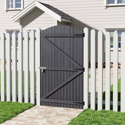 Grey Arch Top Semi Braced Wooden Garden Gate with Sturdy Latch 150cm H ...