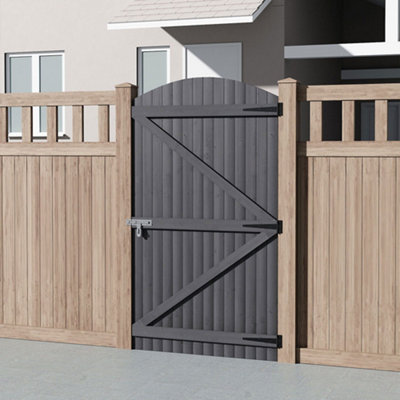 Grey Arch Top Wooden Garden Gate Stylish Yard & Patio Entrance 90cm W x ...