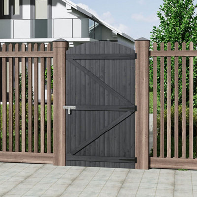 Grey Arch Top Wooden Garden Gate Stylish Yard & Patio Entrance 90cm W x ...