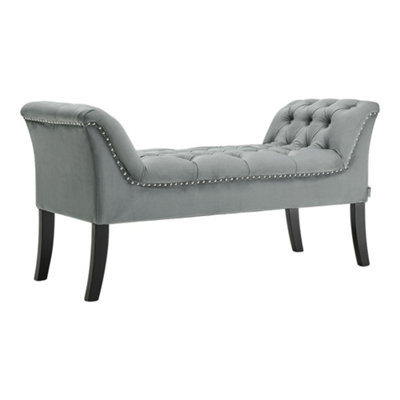 Grey Armed Velvet Buttoned Bed Bench