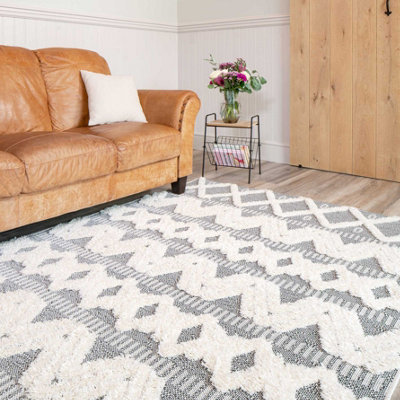 Grey Beige Tribal Aztec Textured Flatweave Indoor Outdoor Easy Clean ...