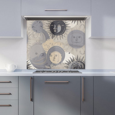 Grey Black Abstract Moon and Sun Glass Kitchen Splashback at B&Q
