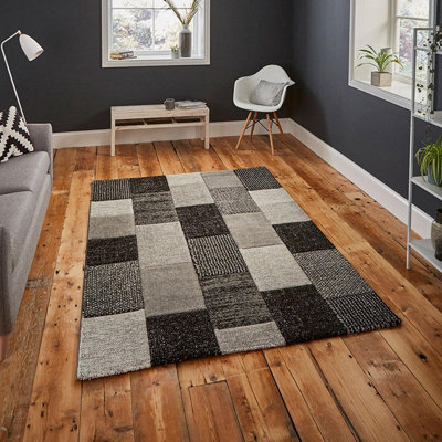 Grey/Black Geometric Modern Handmade Rug for Living Room Bedroom and ...