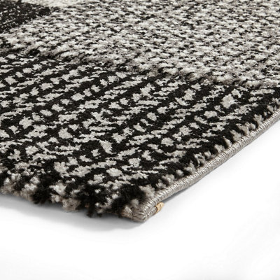 Grey/Black Geometric Modern Handmade Rug for Living Room Bedroom and ...