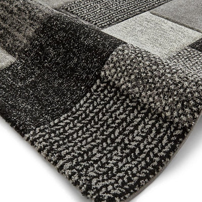 Grey/Black Geometric Modern Handmade Rug for Living Room Bedroom and ...
