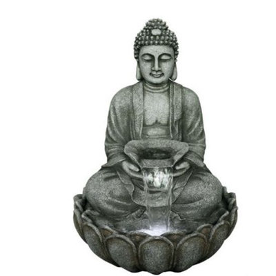 Grey/Black Sitting Buddha Solar Powered Water Feature