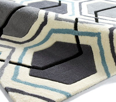 Grey/Blue Handmade Modern Geometric Easy to clean Rug for Bedroom ...