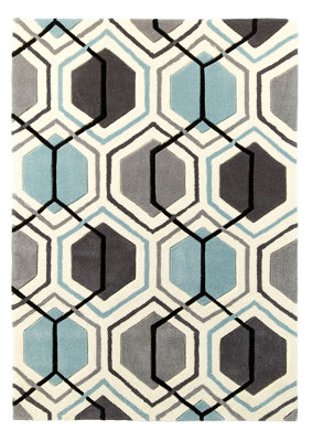 Grey/Blue Handmade Modern Geometric Easy to clean Rug for Bedroom ...