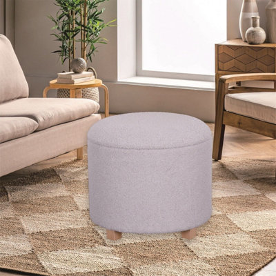 Grey Boucle Teddy Storage Box Upholstered Pouffe Storage Bench Stool