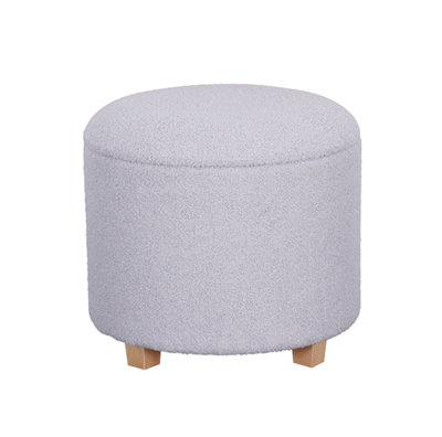 Grey Boucle Teddy Storage Box Upholstered Pouffe Storage Bench Stool