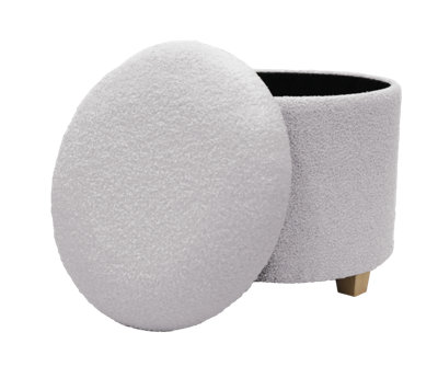 Grey Boucle Teddy Storage Box Upholstered Pouffe Storage Bench Stool