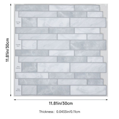 Grey Brick Effect Marble Pattern Self Adhesive Wall Tile Stickers 10Pcs ...
