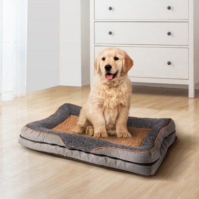 Grey Brown Anti-Slip Washable Pet Sleeping Bed (L Size),75x50x12cm