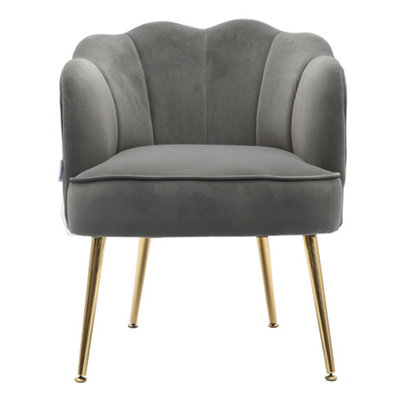 Grey Casual Frosted Velvet Shell-shaped Armchair Petal Backrest with ...