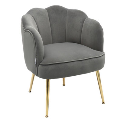 Grey Casual Frosted Velvet Shell-shaped Armchair Petal Backrest with ...