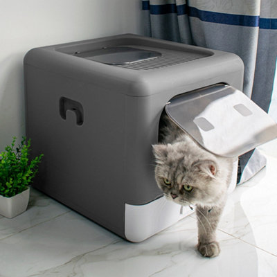 Grey Cat Litter Box Kitten Litter Tray Pet Toilet with Lid ,Scoop and ...