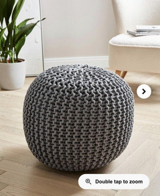Grey Chic Chunky Cable Knit Knitted Pouffe Round Footstool Cushion ...