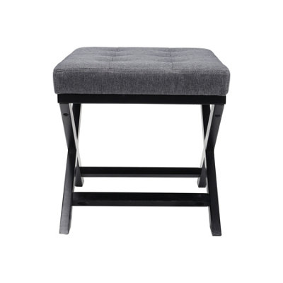 Grey Classic Linen Upholstered Buttoned Footstool with X Shaped Legs W ...