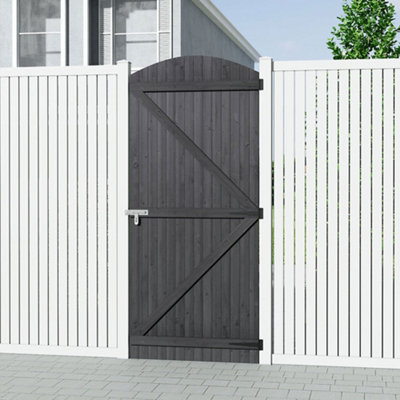 Grey Coated Arch Top Timber Gate with Latch & Anti Sag Support 90cm x 210cm