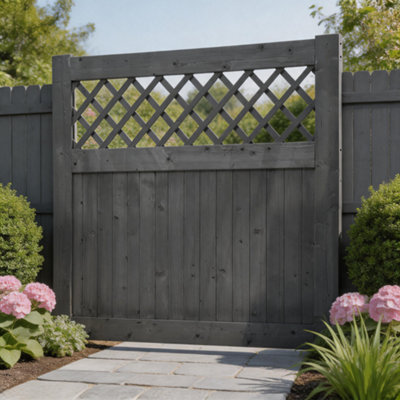 Grey Coated Rhombus Design Fence Gate with Latch, Durable Garden Gate ...