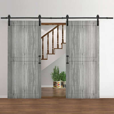 Grey Coated Sliding Barn Door Interior Slab Door 91cm W x 213cm H with ...