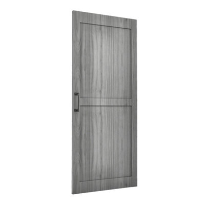 Grey Coated Sliding Barn Door Interior Slab Door 91cm W x 213cm H with ...