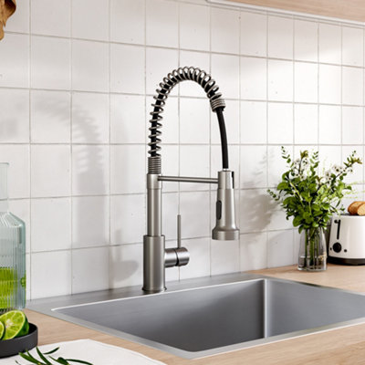 GREY COMMERCIAL SWIVEL PULL OUT KITCHEN TAP MIXER TAP FAUCET