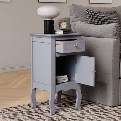Grey Country Style Wooden Night Stand Table with Drawer and Door W 330 ...