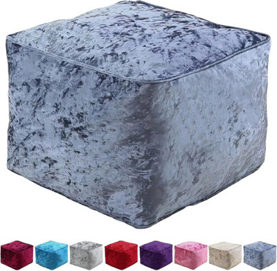 Grey Crushed Velvet Bean Bag Pouffe Foot Rest