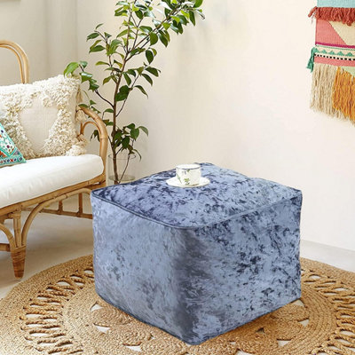 Grey Crushed Velvet Bean Bag Pouffe Foot Rest