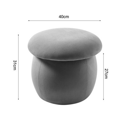 Grey Cute Mushroom Shaped Velvet Pouf Foot Stool Dia 400 x H 310 mm