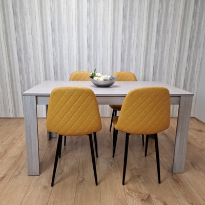 Grey Dining Table and 4 Mustard Stitched Chairs Kitchen Dining Table ...