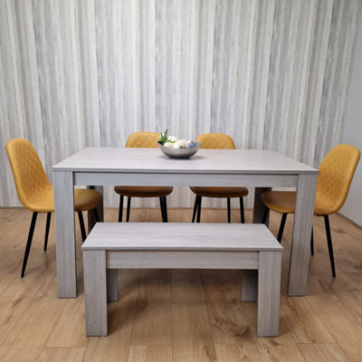 Grey Dining Table Set with 4 Diamond Stitched Mustard Chairs and 1 ...